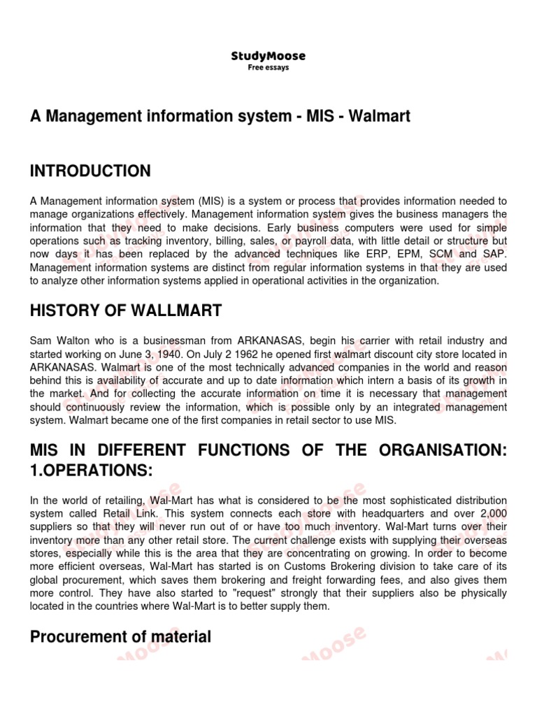 A Management Information System - MIS - Walmart | PDF | Walmart | Sales
