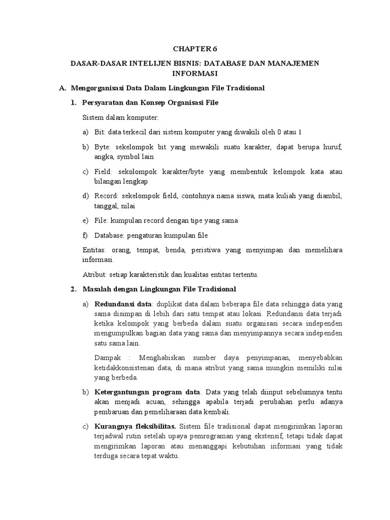 Rangkuman Chapter 6 - DASAR-DASAR INTELIJEN BISNIS DATABASE DAN MANAJEMEN INFORMASI | PDF