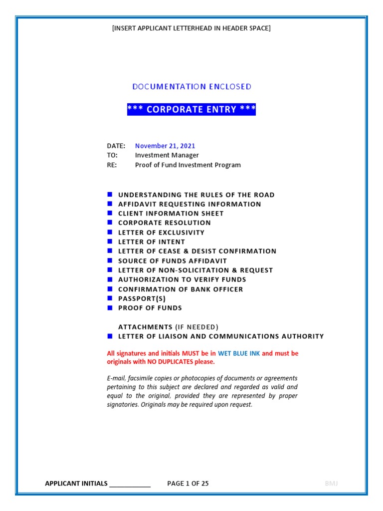 Corporate Entry : Documentation Enclosed | PDF | Banks | Signature