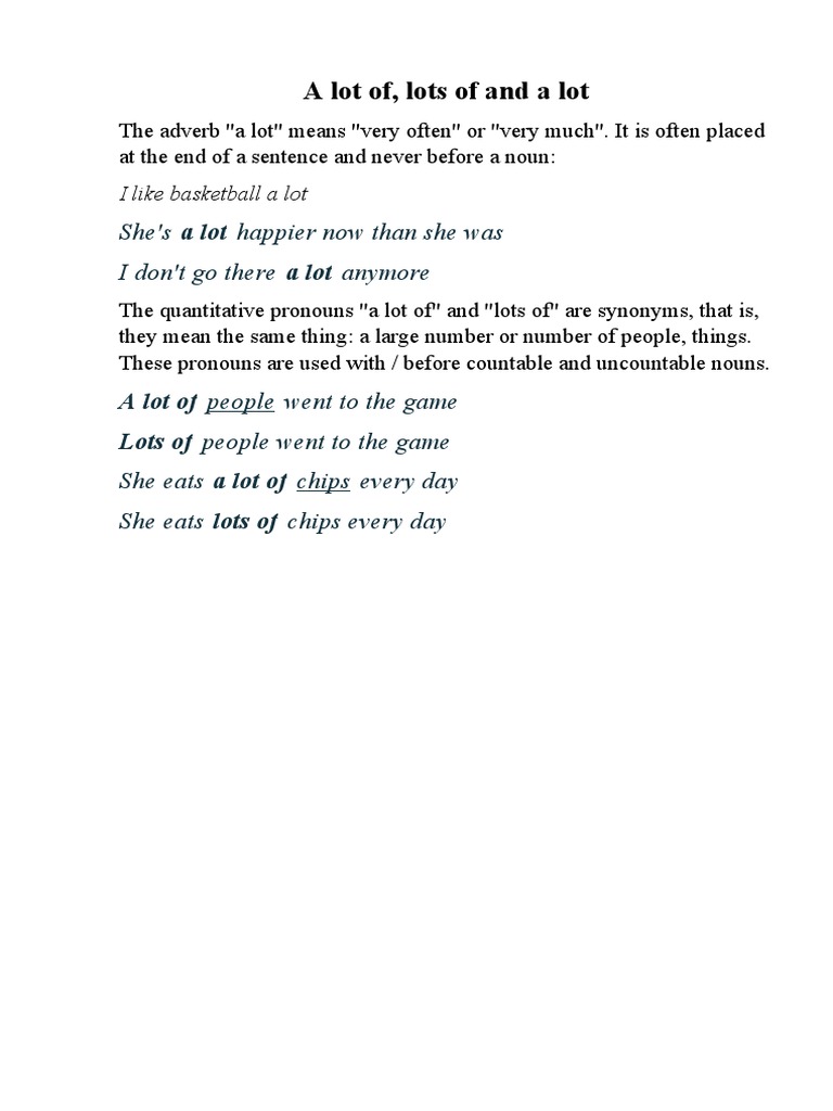 A Lot Of, Lots of and A Lot of | PDF