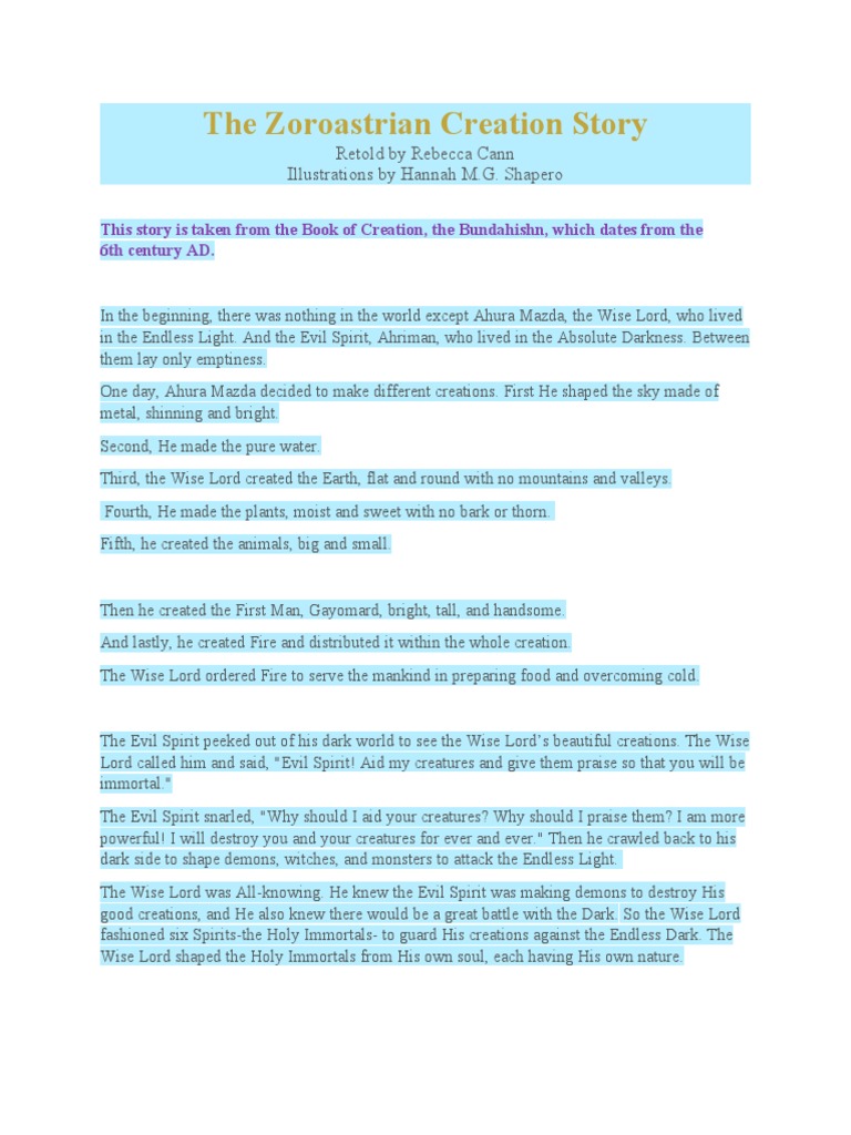 The Zoroastrian Creation Story: Retold by Rebecca Cann Illustrations by ...