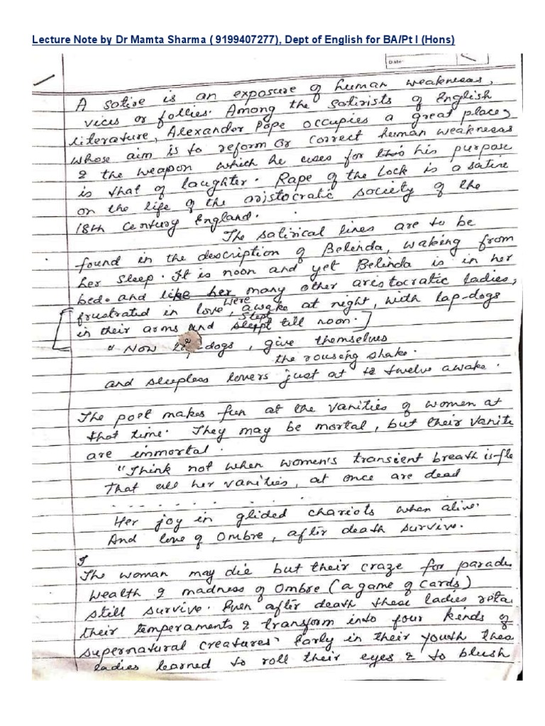 English 1 Note by DR Mamta Sharma For BA PT I Hons | PDF