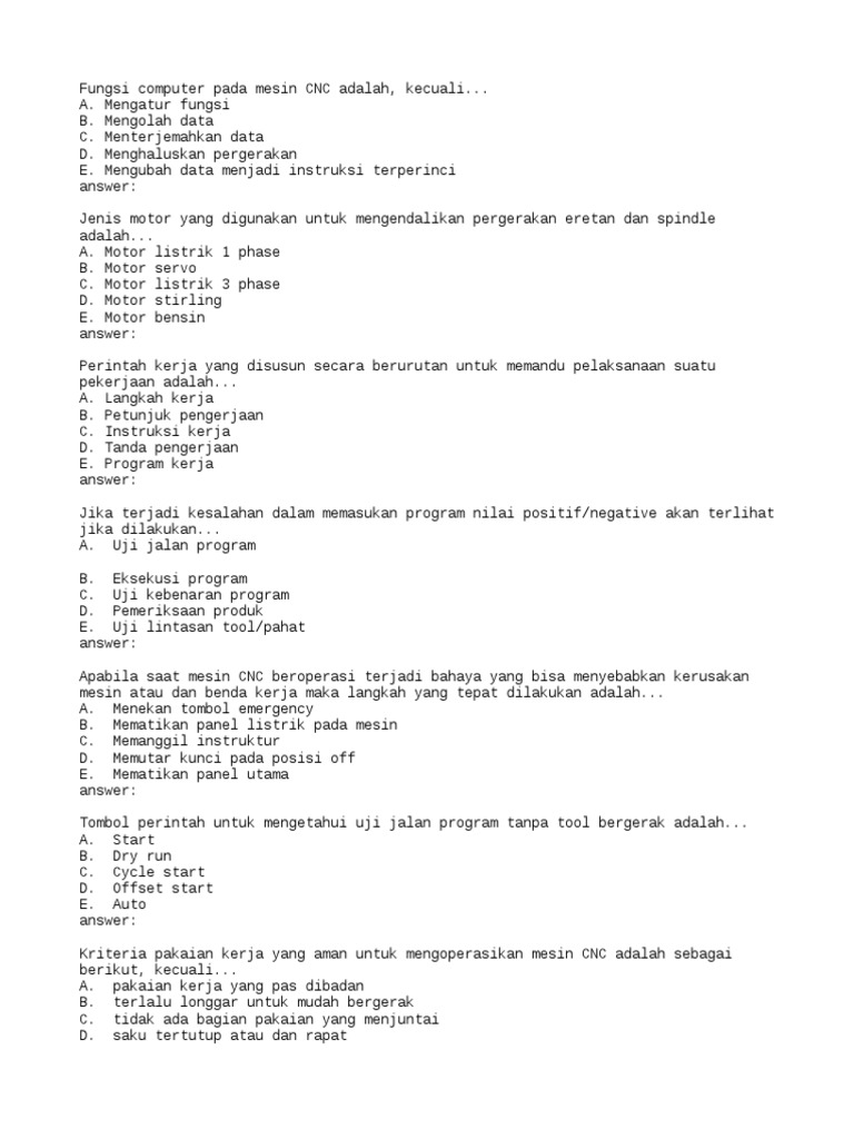Soal CNC Kelas Xi Komplit | PDF