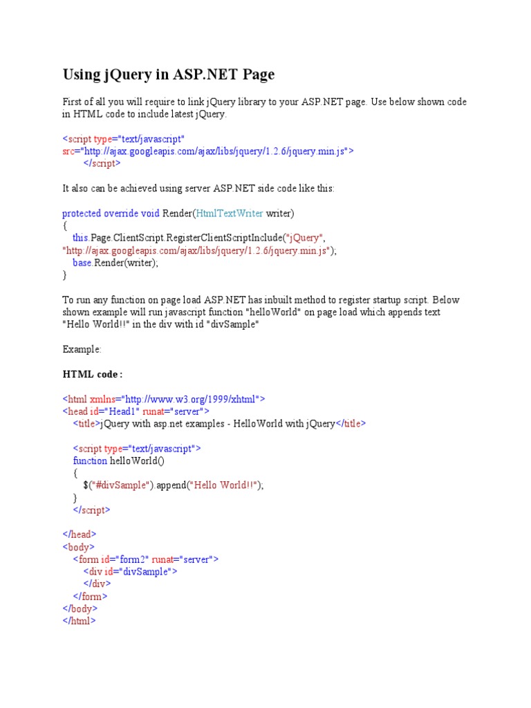 Using Jquery in ASP | PDF | J Query | Ajax (Programming)