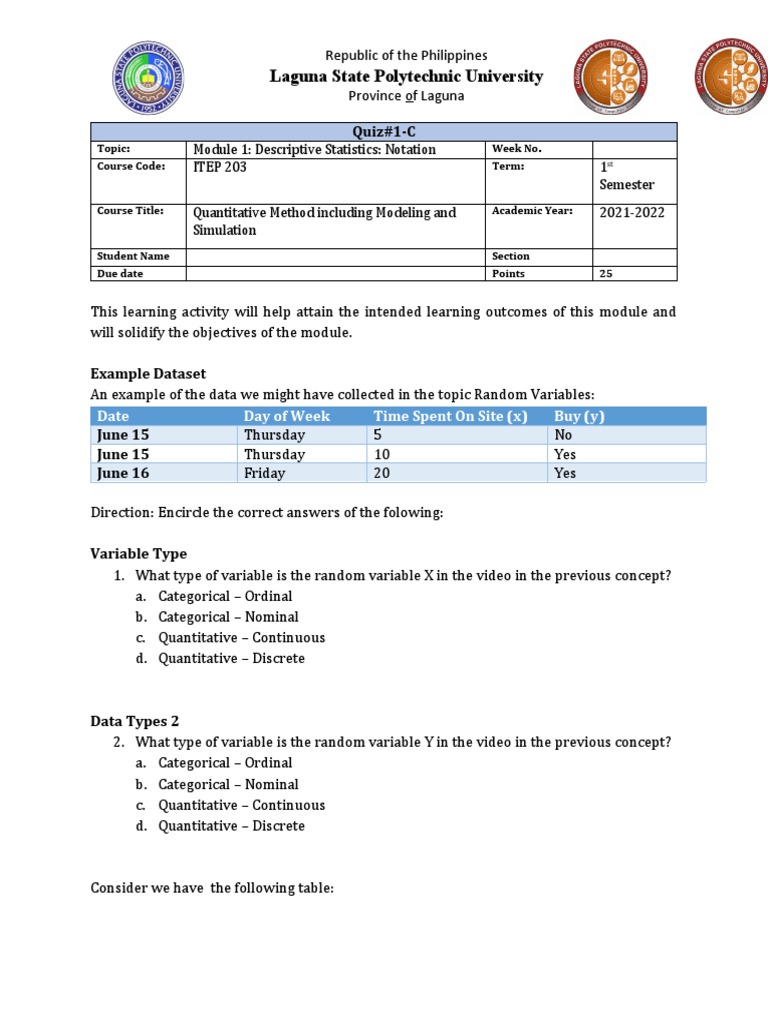Module-1-Q1C-Descriptive Statistics I - Notation | PDF | Statistics ...