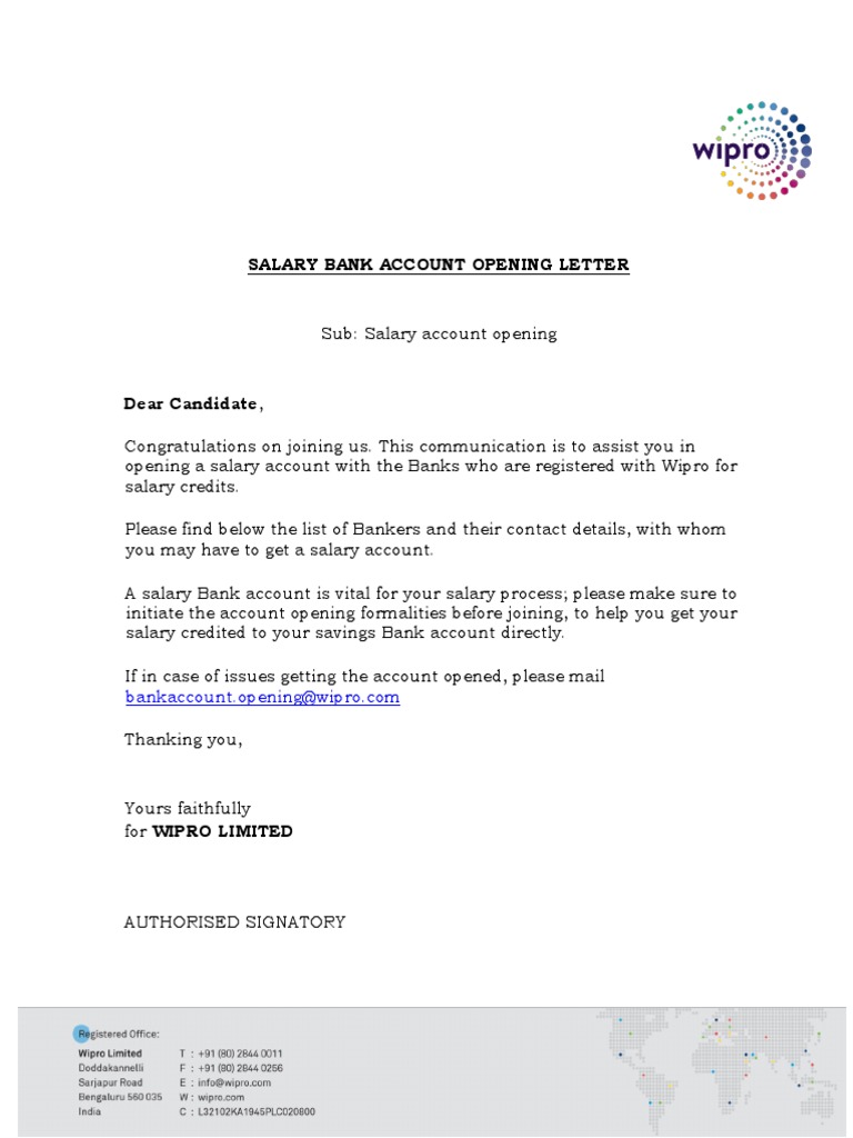 New Joinee Bank Account Opening Letter | PDF