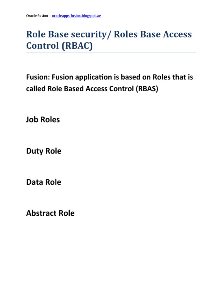 Role Base Security/ Roles Base Access Control (RBAC) | PDF