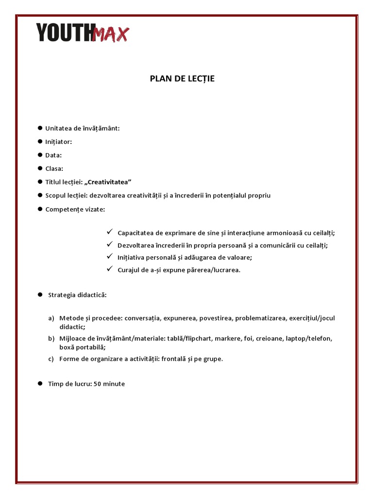 Plan de Lectie 4 Creativitatea | PDF