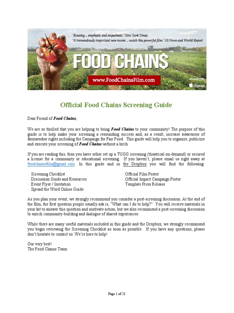 Food Chains Discussion Guide FINAL | PDF | Farmworker | Economies