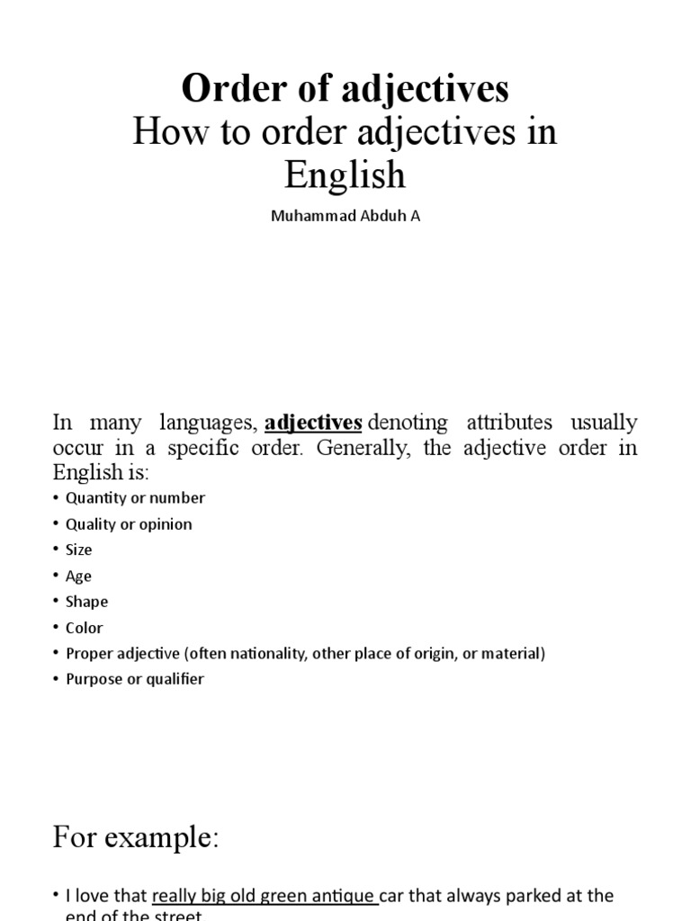 A Comprehensive Guide to Ordering Adjectives in English | PDF ...