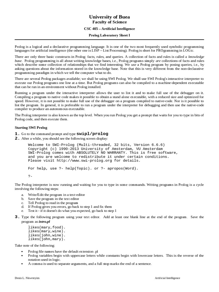 csc405 Prolog Lab 1 | PDF | Computer Programming | Relationships