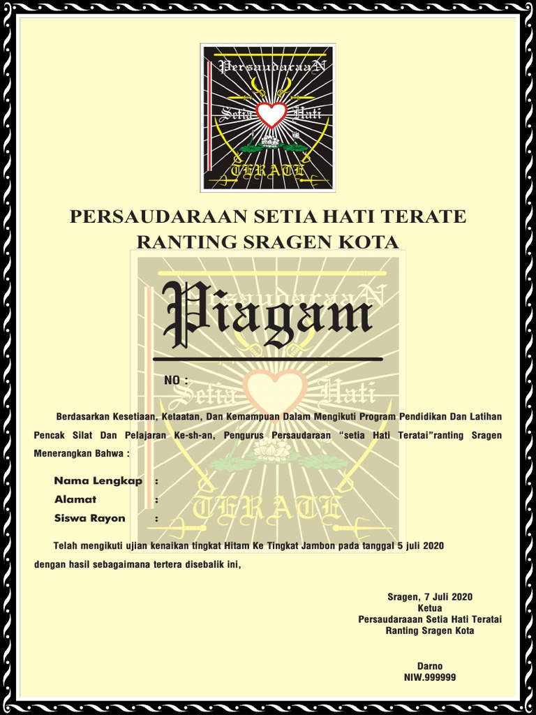 Piagam PSHT x4 | PDF