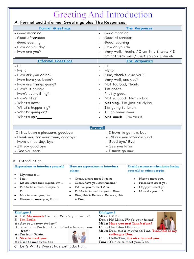 English Greetings and Introductions Guide | PDF | Self-Improvement