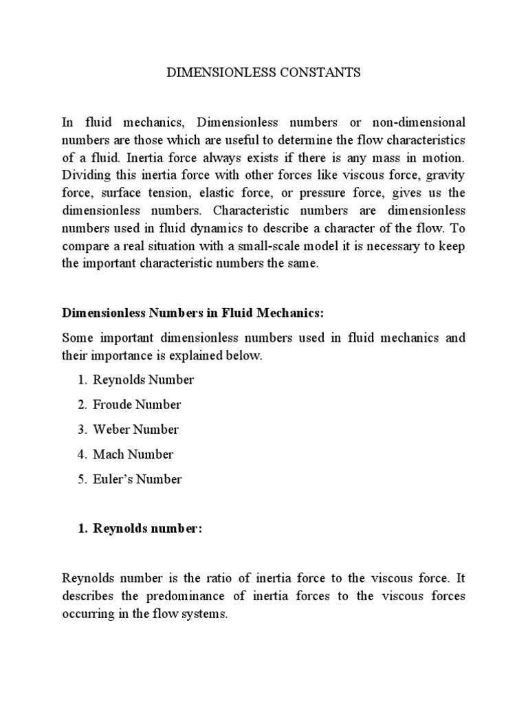 Dimensionless Numbers in Fluid Mechanics | PDF | Reynolds Number | Fluid Dynamics