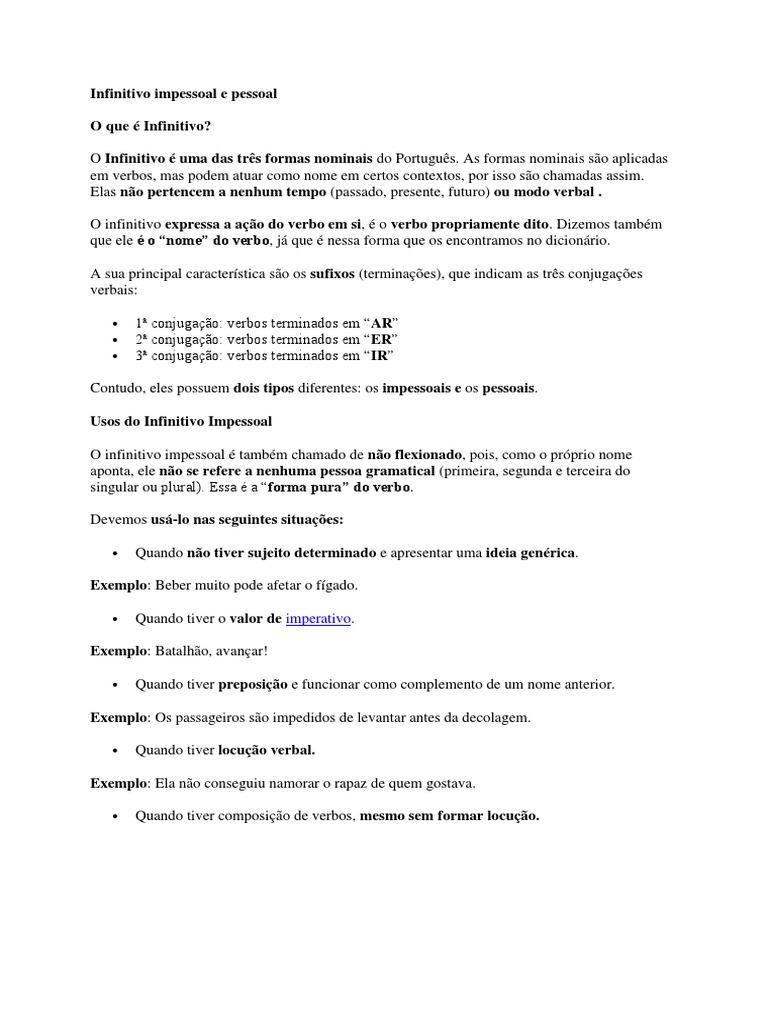 Infinitivo Impessoal e Pessoal | PDF | Gramática | Linguística