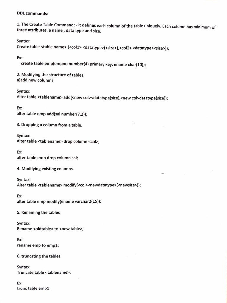 DDL Commands | PDF | Computing | Information Science