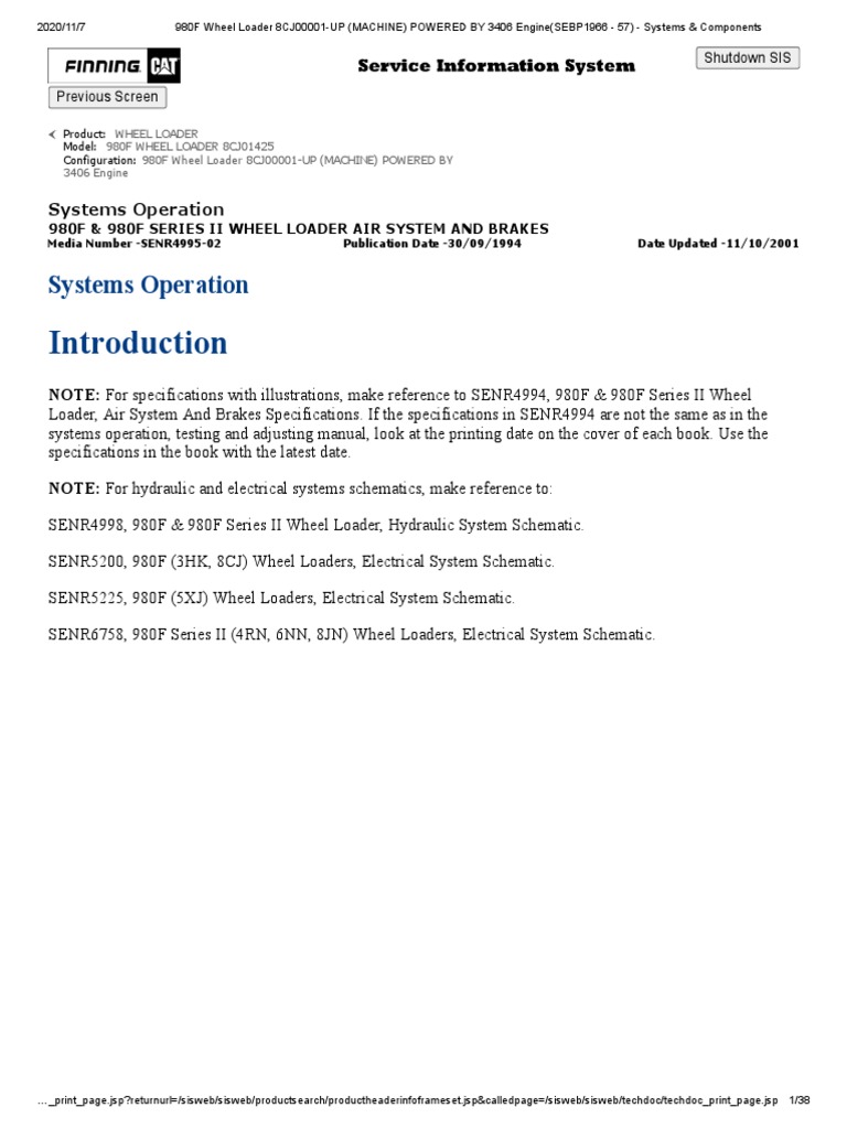 980F Wheel Loader 8CJ00001-UP (MACHINE) POWERED by 3406 Engine1212 - 57 ...