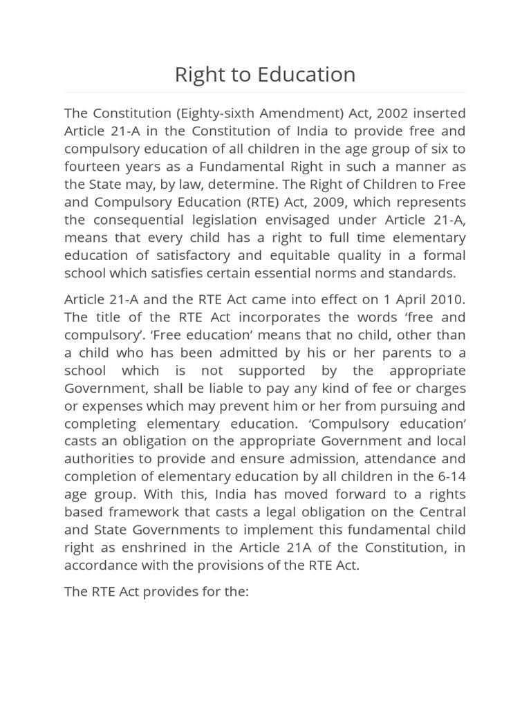 Right To Education | PDF | Government | Justice