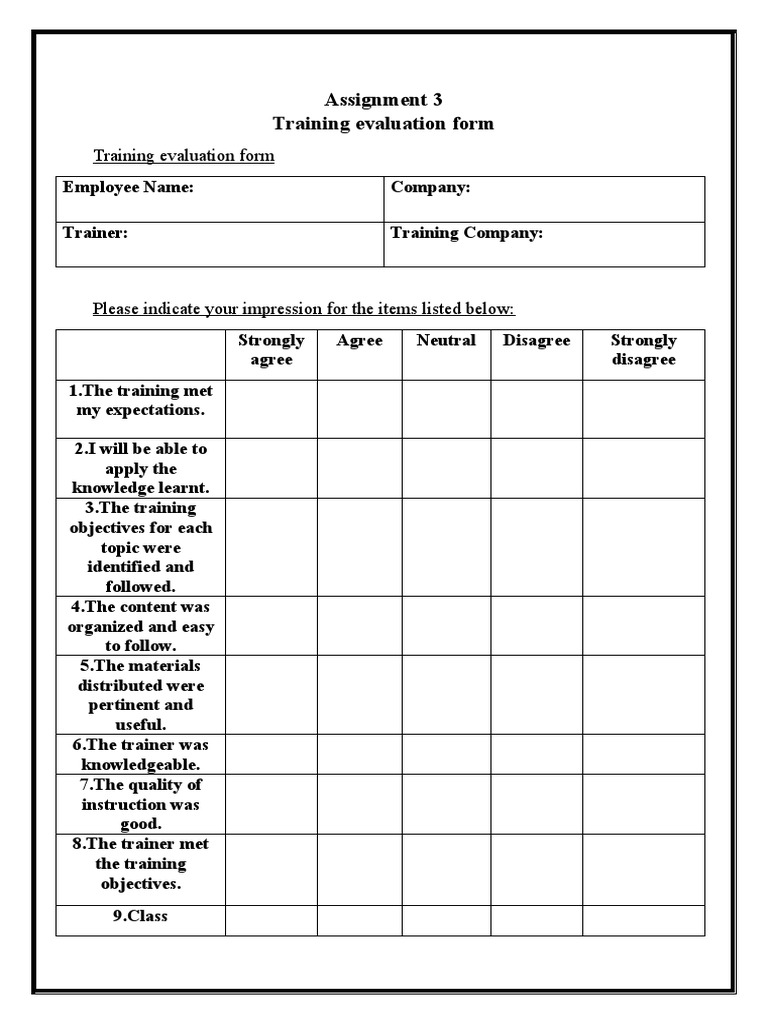 Training Evaluation Form | PDF | Performance Appraisal | Behavioural Sciences