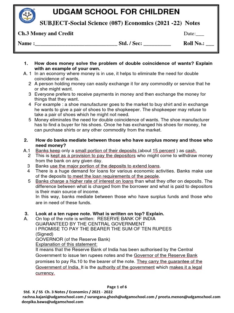 Money and Credit: Economics Notes | PDF | Loans | Credit