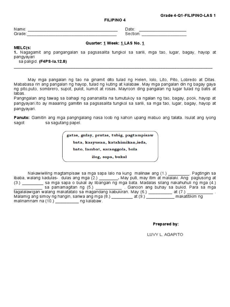 Grade 4 q1 Filipino Las 1 | PDF