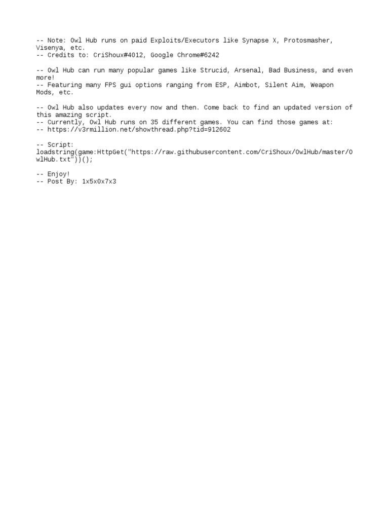 Owl Hub Script (Roblox) | PDF