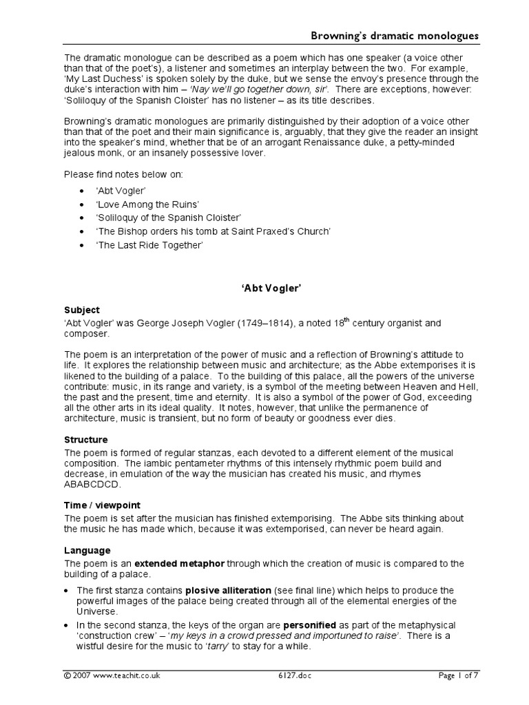 Browning's Dramatic Monologues: Abt Vogler' | PDF | Poetry | God