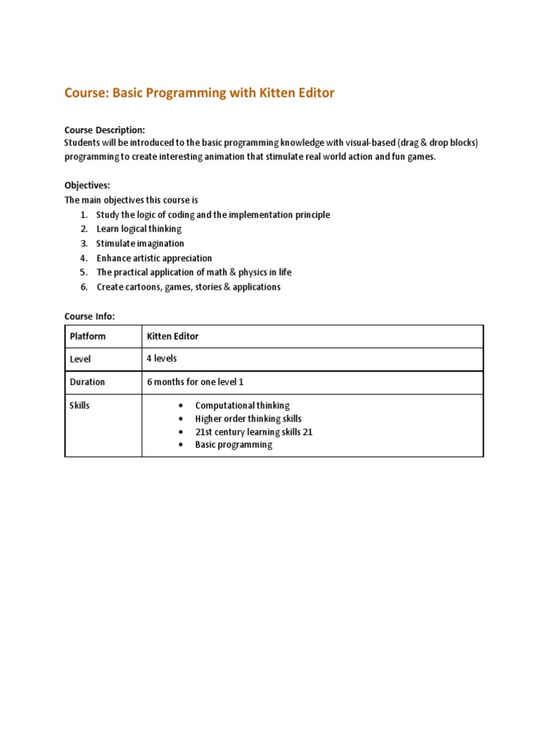 Kitten Course Outline 2021 - English | PDF | Computer Programming | Bracket