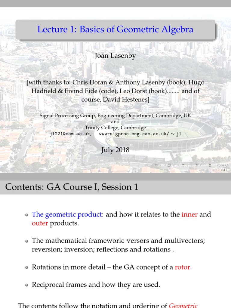 Lecture 1: Basics of Geometric Algebra: Joan Lasenby | PDF | Euclidean ...