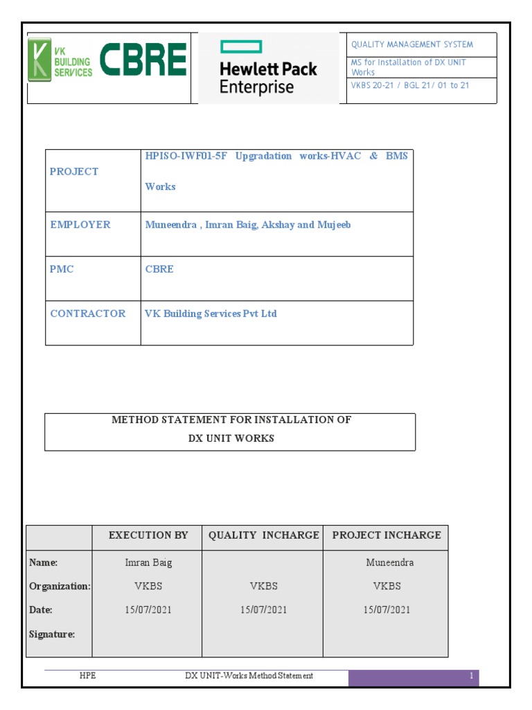 Work Method Statement - DX-UNIT-DRUPS-HPE | PDF | Pipe (Fluid ...