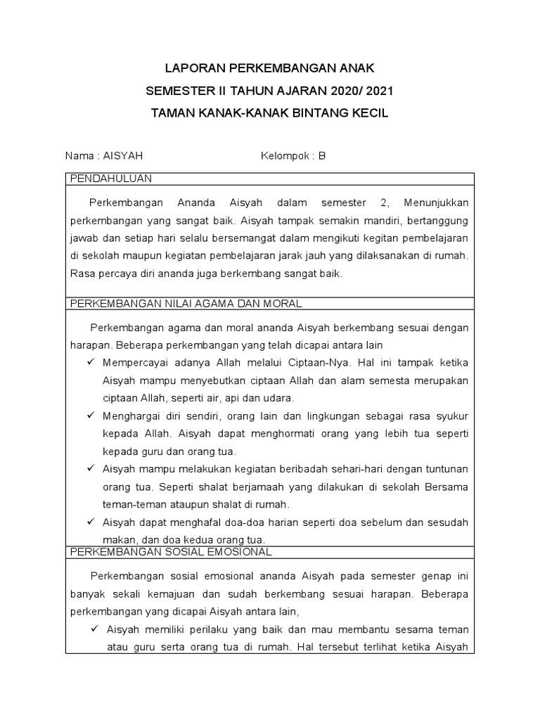 Contoh Rapot Abizar | PDF