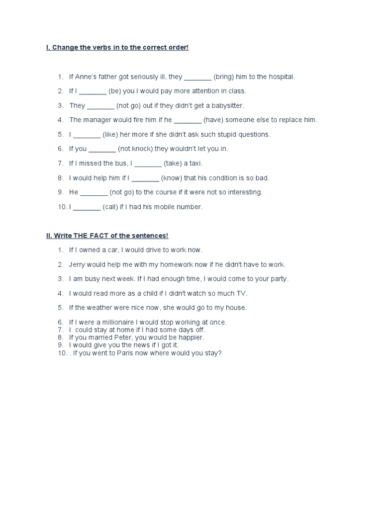 Conditional Sentence Type 2 | PDF