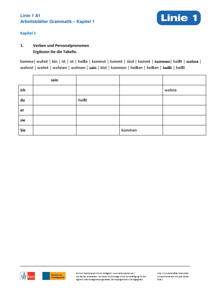 Grammatik Kopiervorlagen L1 A1 K1 | PDF