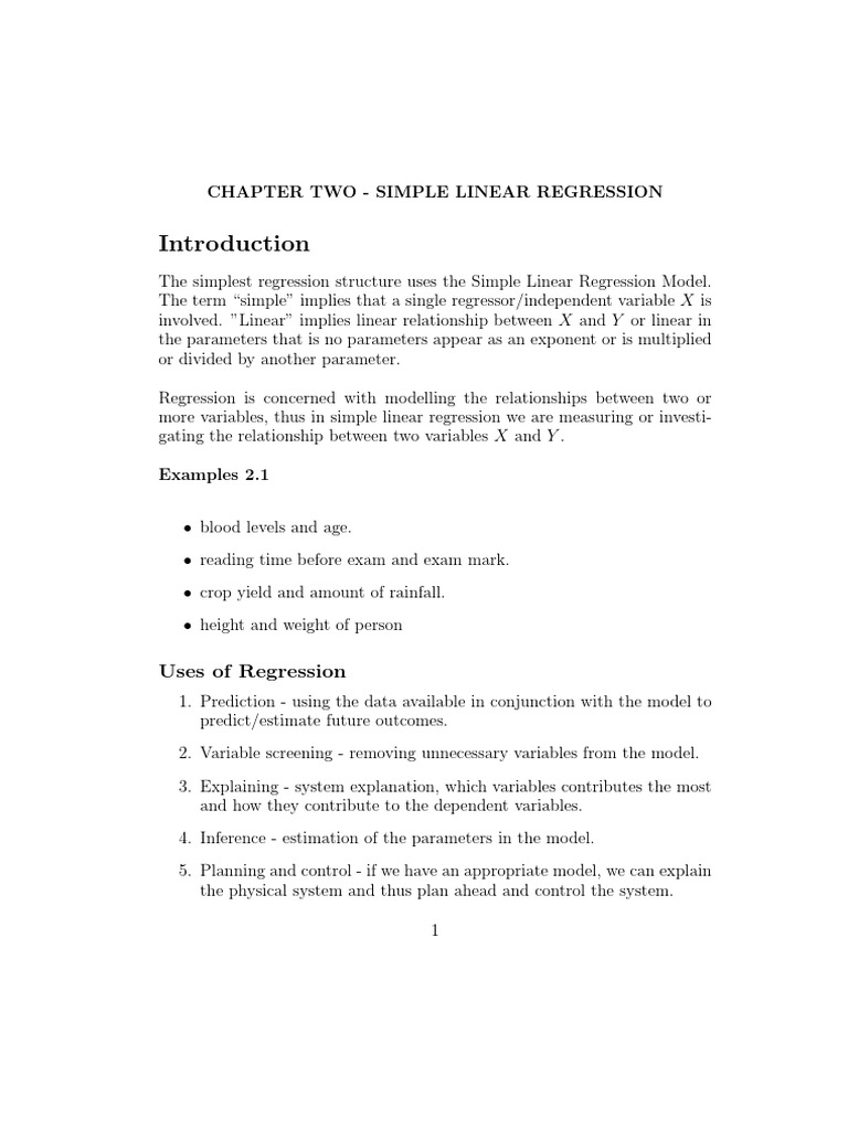 Chapter2 (Simple Linear Regression) | PDF | Regression Analysis | Errors And Residuals