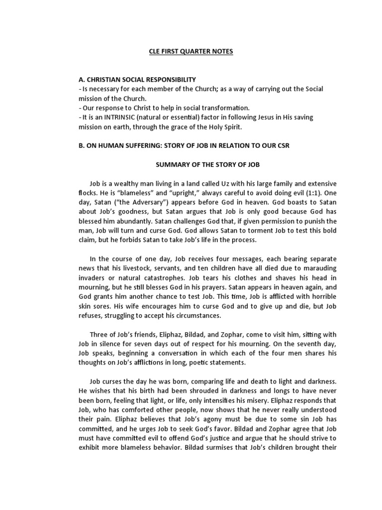 Cle First Quarter Notes 1 | PDF | Catholic Church | Jesus