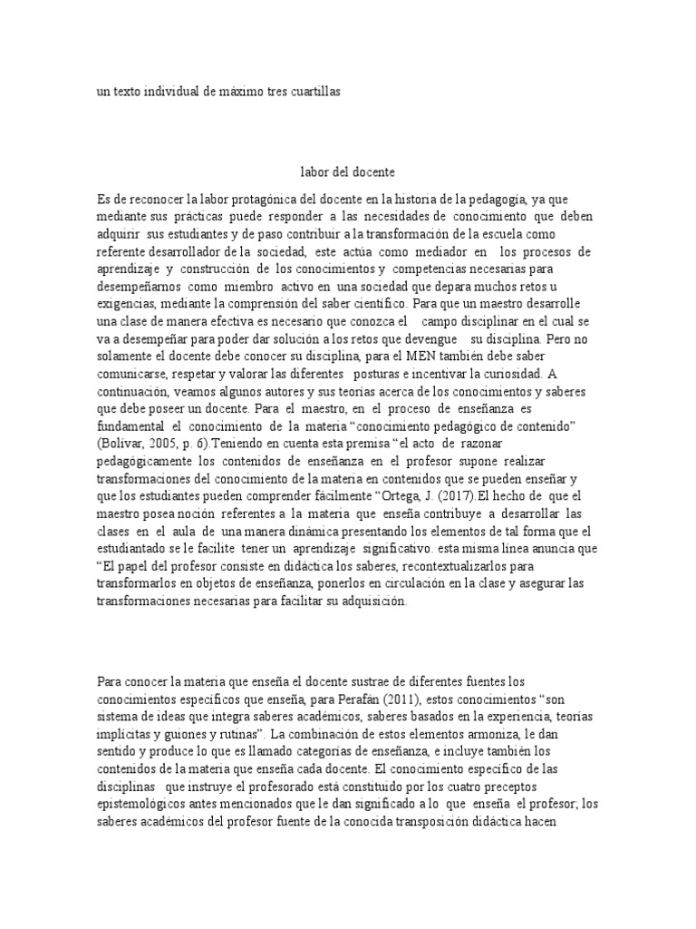 La Importancia de Tres Cuartillas en Docencia | PDF | Maestros ...