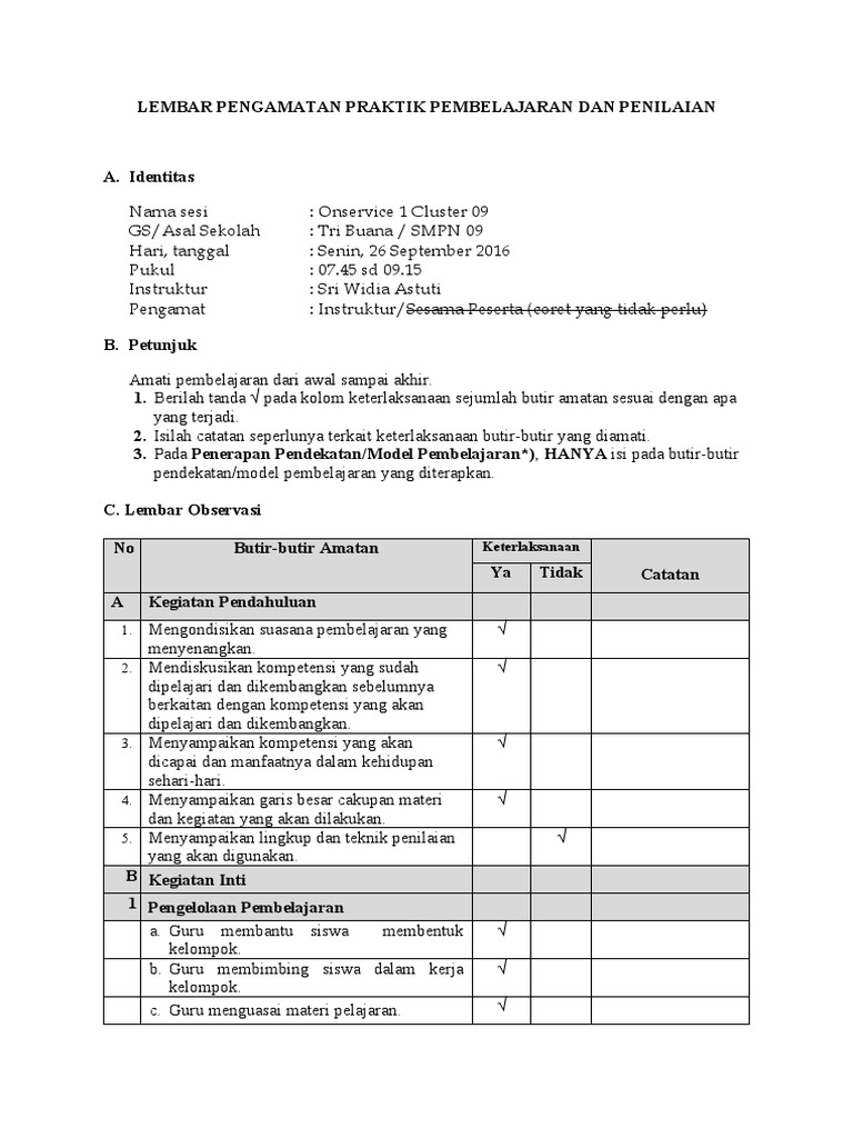 Pengamatan Praktik Pembelajaran Dan Penilaian | PDF | Karier & Perkembangan | Seni