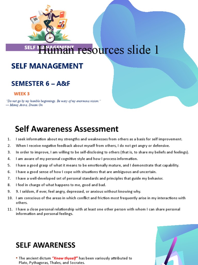 Self Management and Awareness Guide | PDF | Self Awareness | Awareness