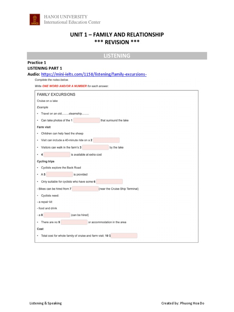 Family Excursions and Relationships | PDF