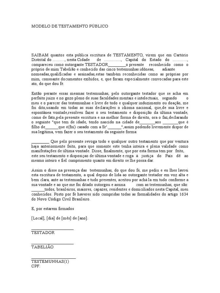 Modelo de Testamento Publico | PDF | Testamento | Justiça