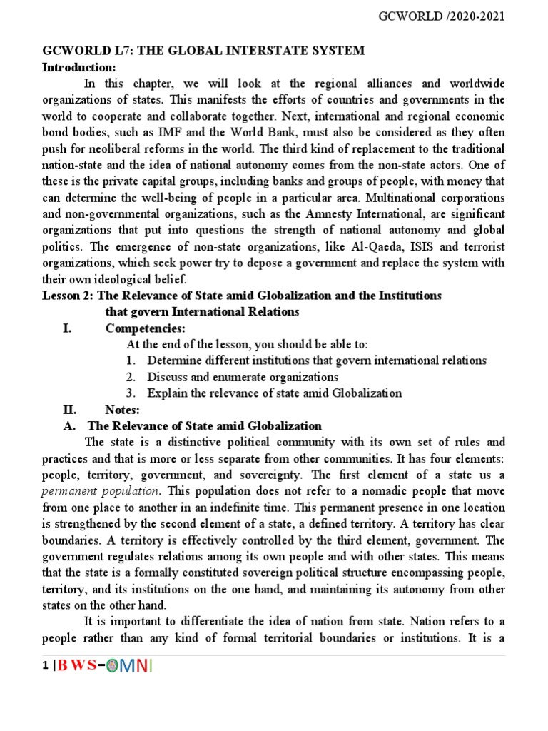 Gcworld L7: The Global Interstate System | PDF | State (Polity ...