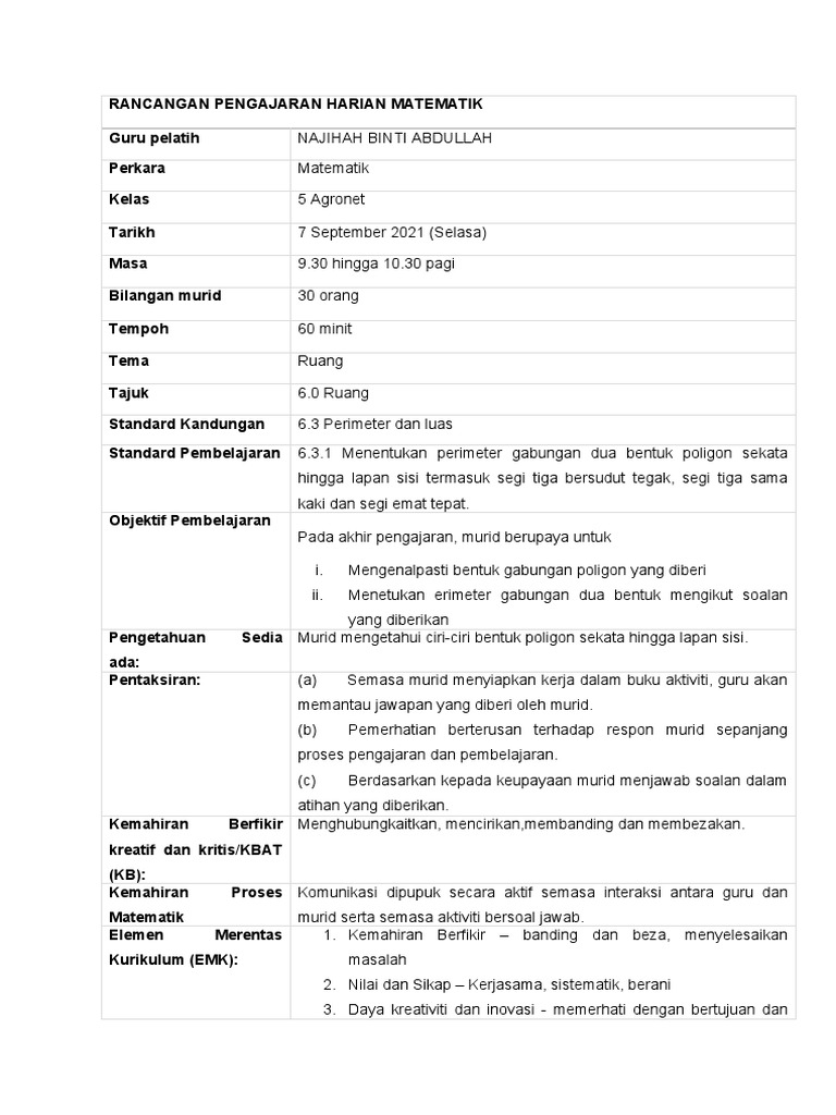 RPH Math M10 Perimeter Gabungan | PDF