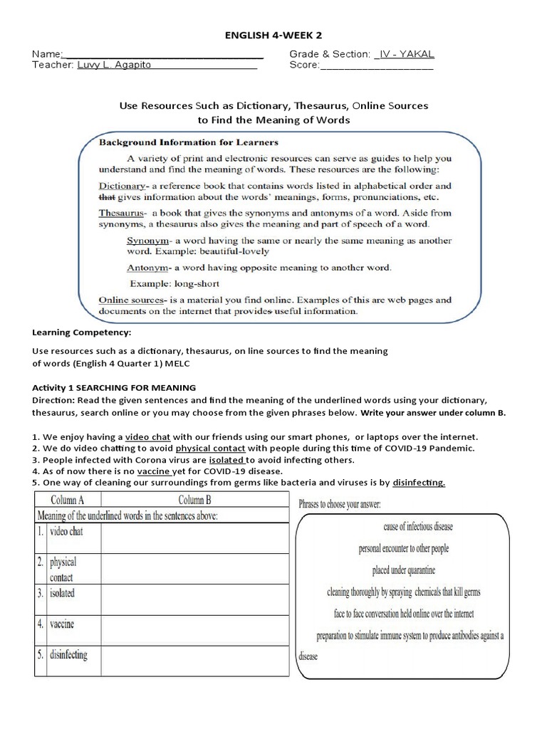 Use Resources Such As Dictionary, Thesaurus, Online Sources To Find The ...