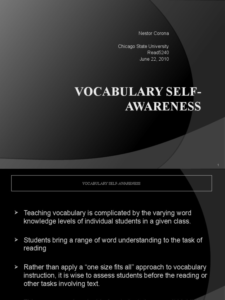 Vocabulary Self-Awareness: Nestor Corona Chicago State University ...