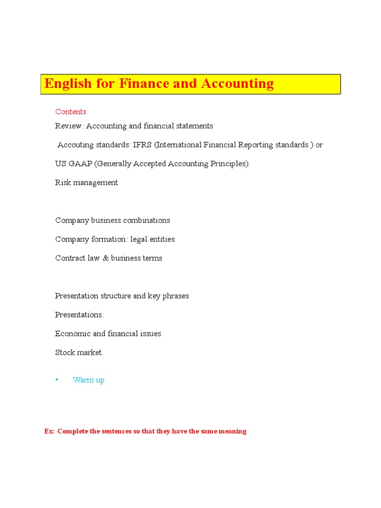 English For Finance and Accounting: - Warm Up | PDF
