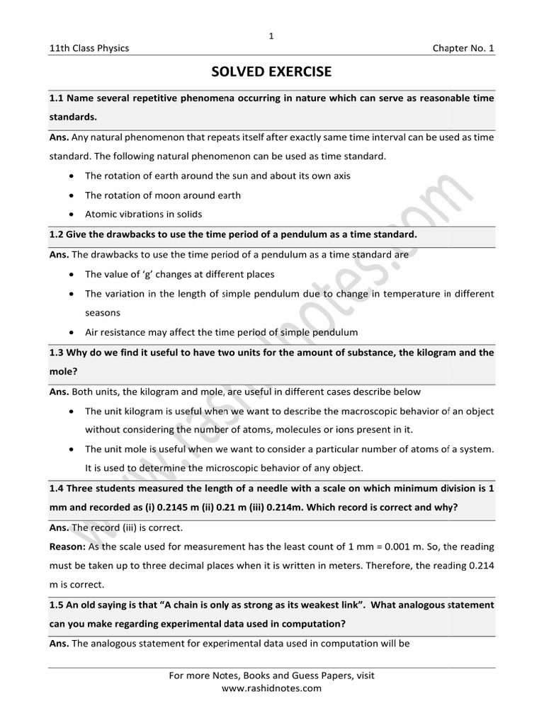 FSC Physics 1st Year Chapter No. 1 (Solved Exercise) | PDF FSC Physics 1st Year Chapter No. 1 (Solved Exercise) | PDF