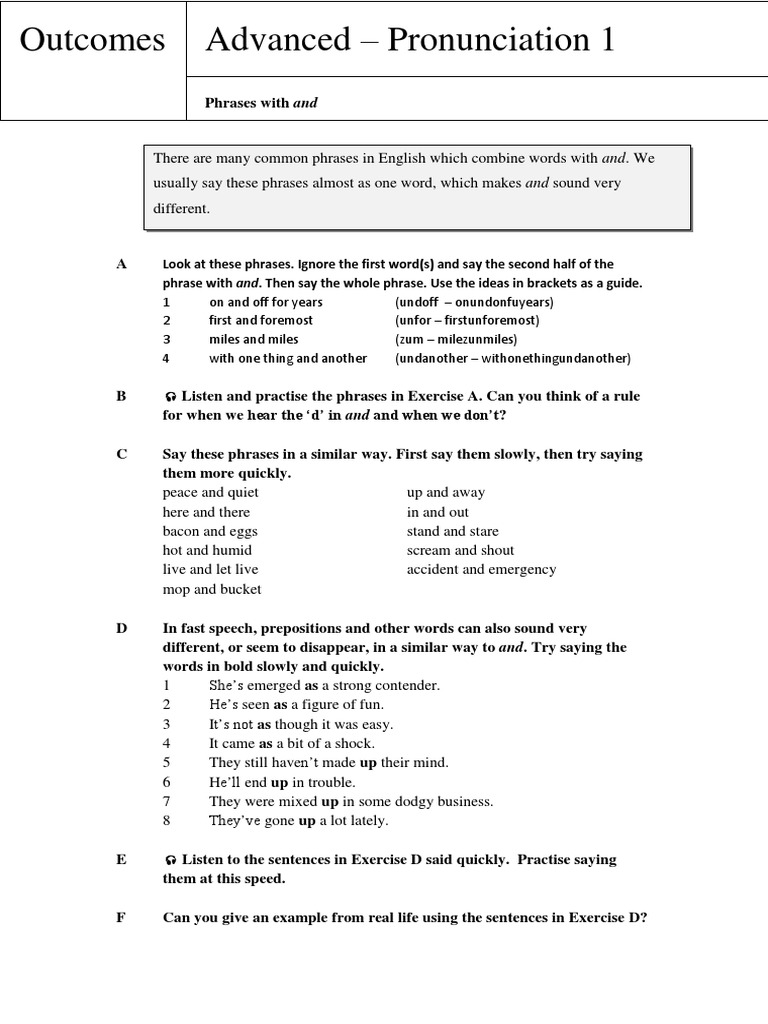Advanced - Pronunciation 1 Outcomes | PDF