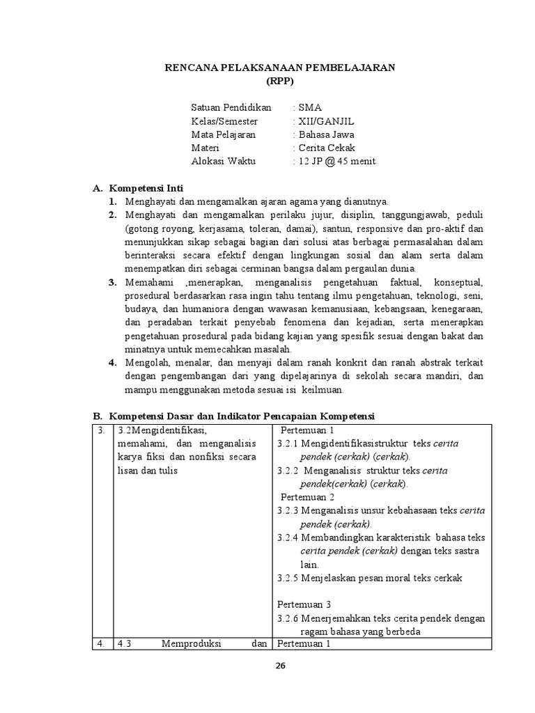 RPP Bahasa Jawa XII CERKAK | PDF