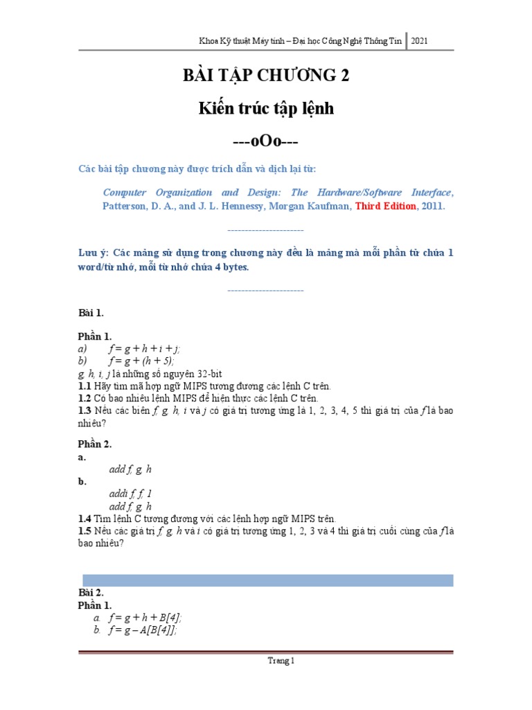 Bai Tap Chuong 2 Kien Truc Tap Lenh | PDF