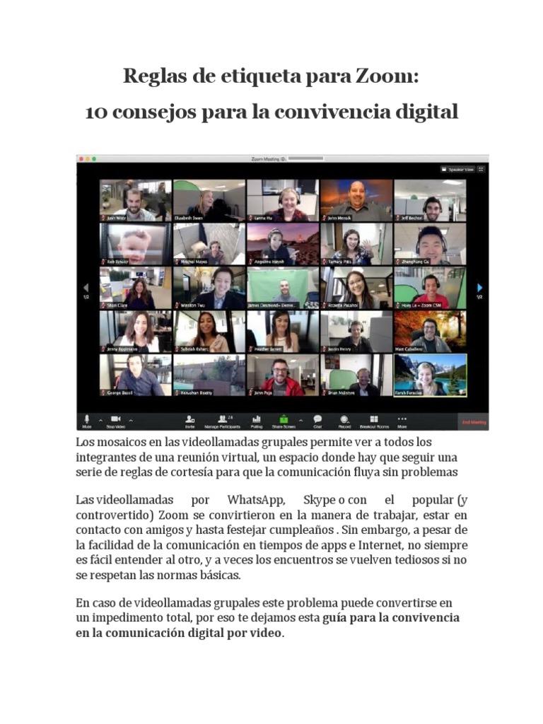 Reglas de Etiqueta para Reuniones Virtuales A Traves de Zoom | PDF ...